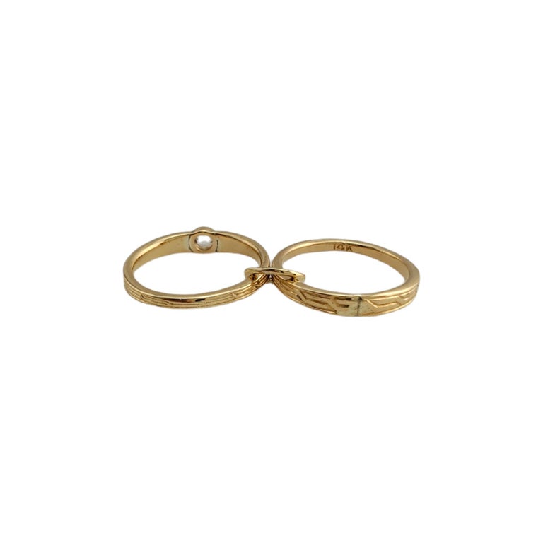 14K Yellow Gold Double Engagement Wedding Ring Charm For Sale at 1stDibs
