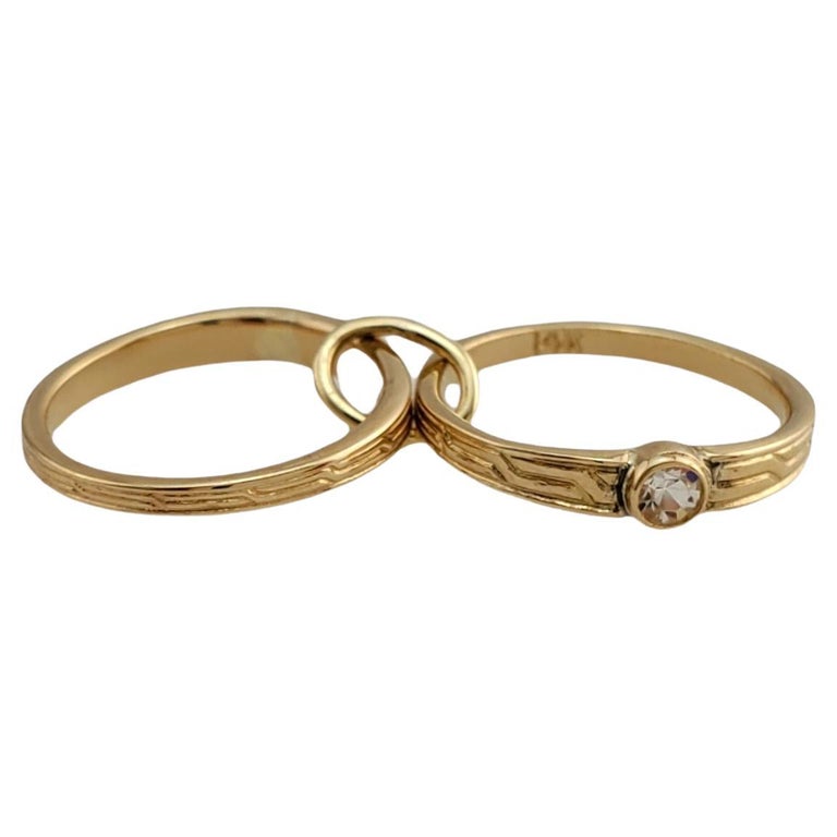 14K Yellow Gold Double Engagement Wedding Ring Charm For Sale at 1stDibs