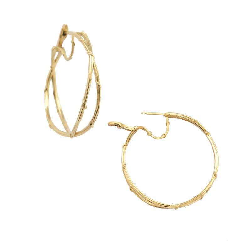 14k Yellow Gold Double Vine Hoops For Sale at 1stDibs