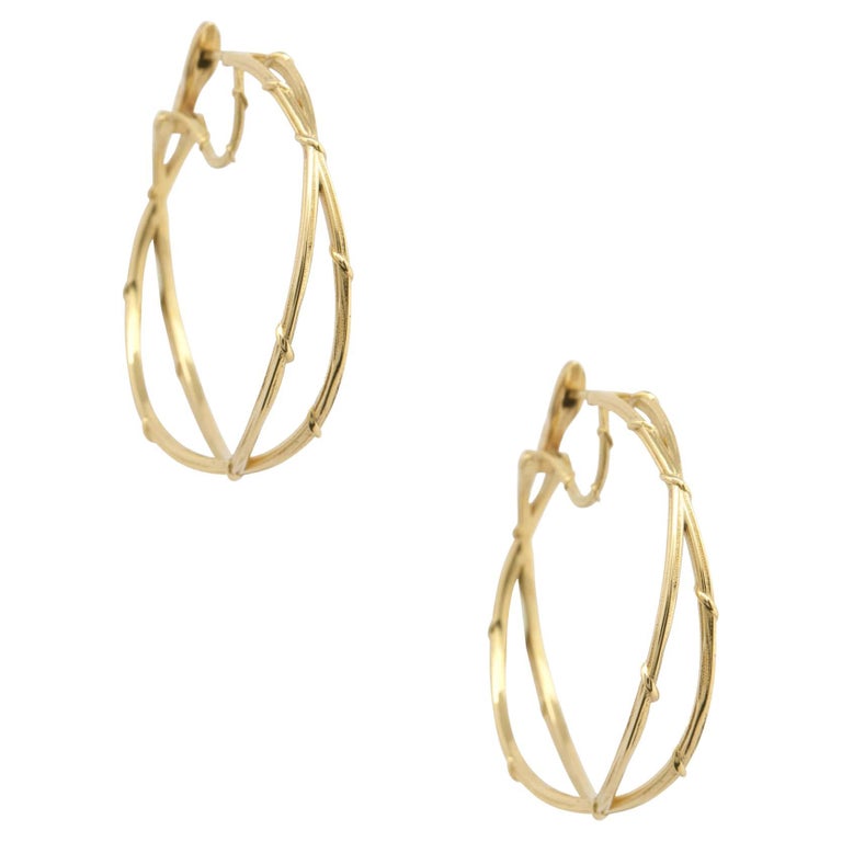 14k Yellow Gold Double Vine Hoops For Sale at 1stDibs