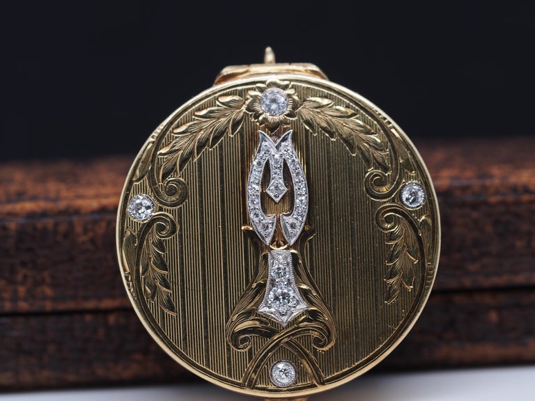14k Yellow Gold Edwardian Pill Box Pendant with Diamonds For Sale at ...