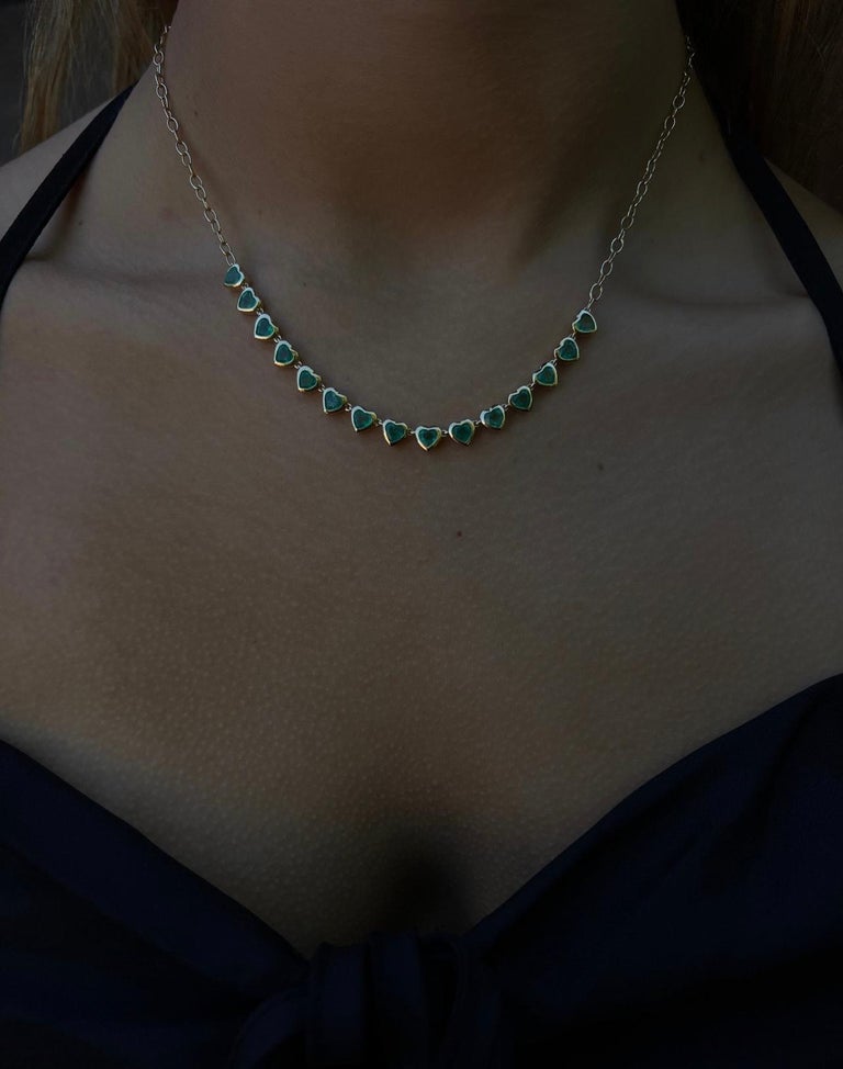 14k Yellow Gold Emerald Heart Bezel Necklace For Sale at 1stDibs