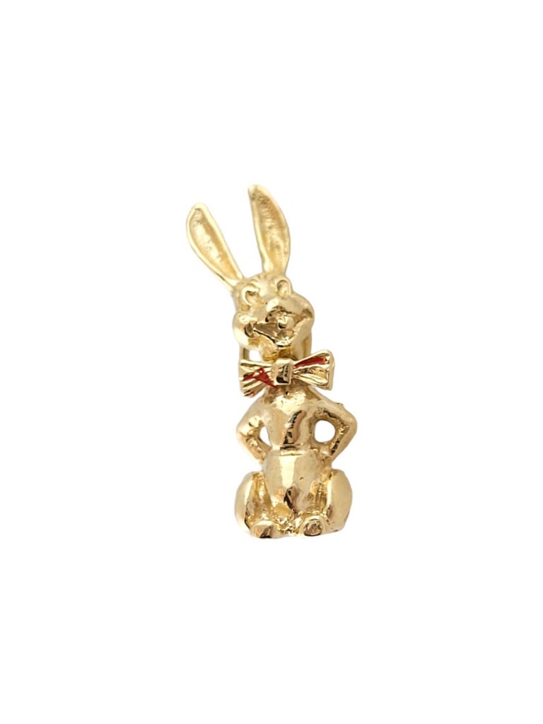 14K Yellow Gold Enamel Bunny Rabbit Charm For Sale at 1stDibs