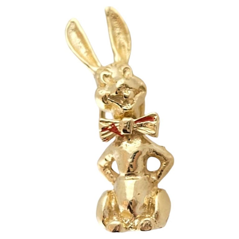 14K Yellow Gold Enamel Bunny Rabbit Charm For Sale at 1stDibs