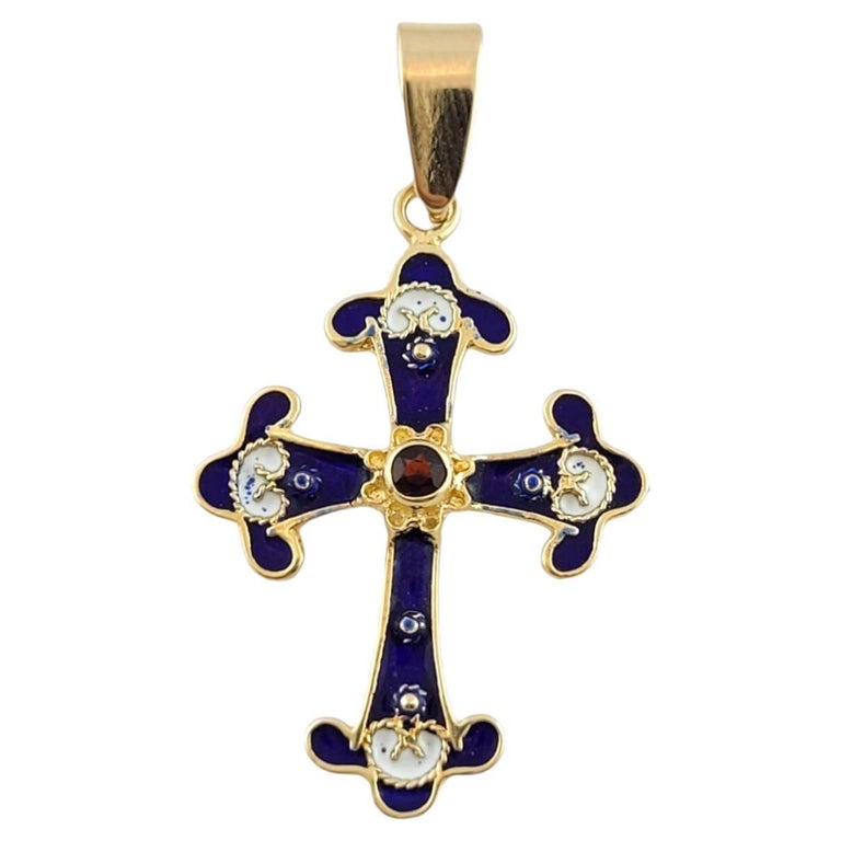 14k Yellow Gold Enamel Cross Pendant at 1stDibs