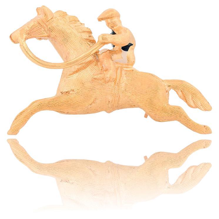 Enamel and Diamond Jockey Lapel Pin For Sale at 1stDibs
