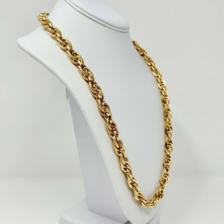 14 Karat Yellow Gold Fancy Polished Textured Cable Link Necklace For ...
