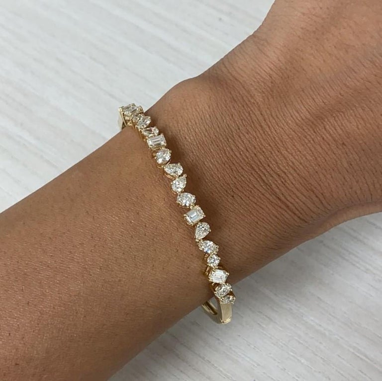 14K Yellow Gold Fancy Shape 2.90ct Diamond Bangle for Her For Sale at ...