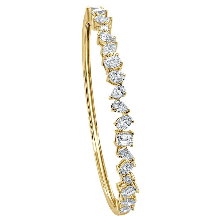 14K Yellow Gold Fancy Shape 2.90ct Diamond Bangle for Her For Sale at ...