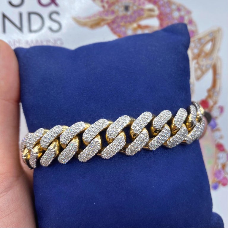 14k Yellow Gold Fashion Cuban Diamond Bracelet For Sale at 1stDibs