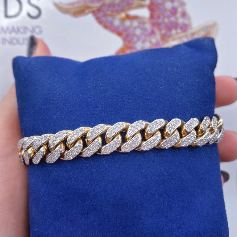 14k Yellow Gold Fashion Cuban Diamond Bracelet For Sale at 1stDibs