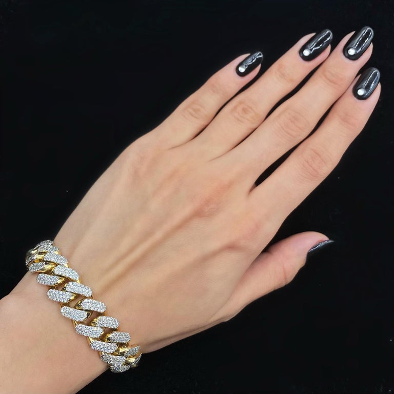 14k Yellow Gold Fashion Cuban Diamond Bracelet For Sale at 1stDibs