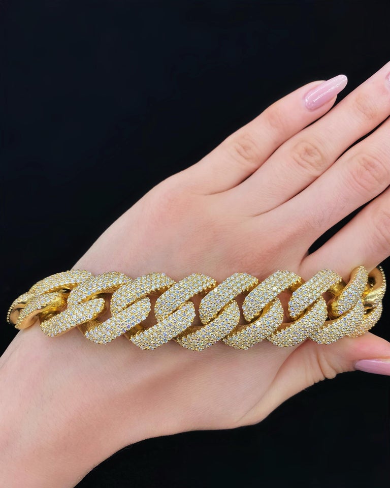 14k Yellow Gold Fashion Cuban Link Diamond Bracelet For Sale at 1stDibs
