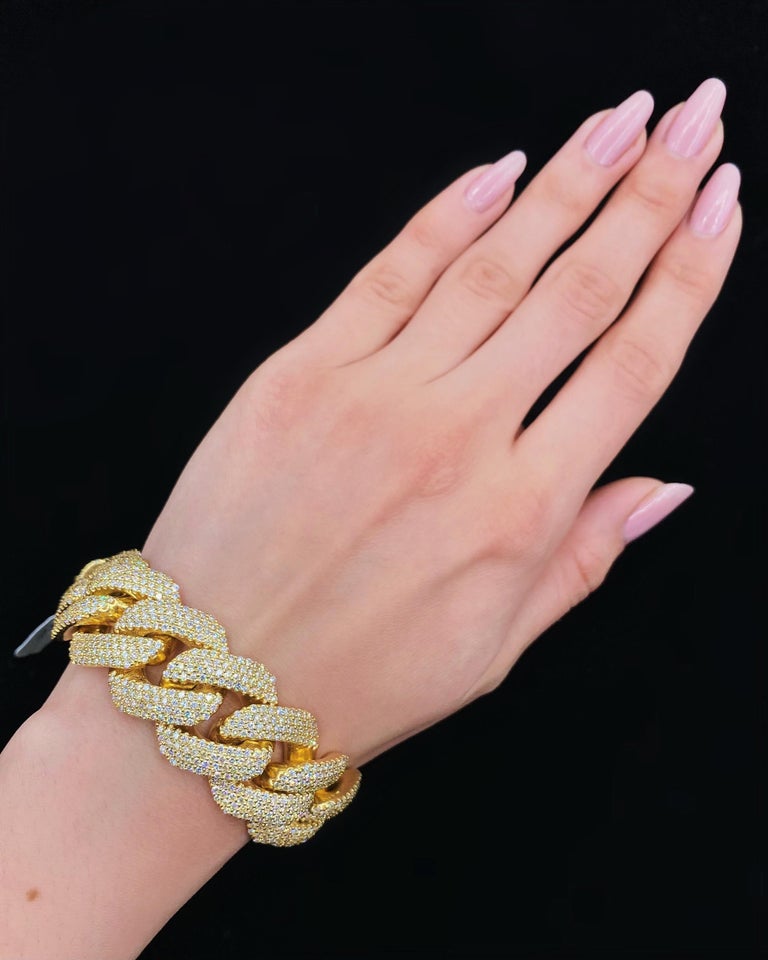 14k Yellow Gold Fashion Cuban Link Diamond Bracelet For Sale at 1stDibs