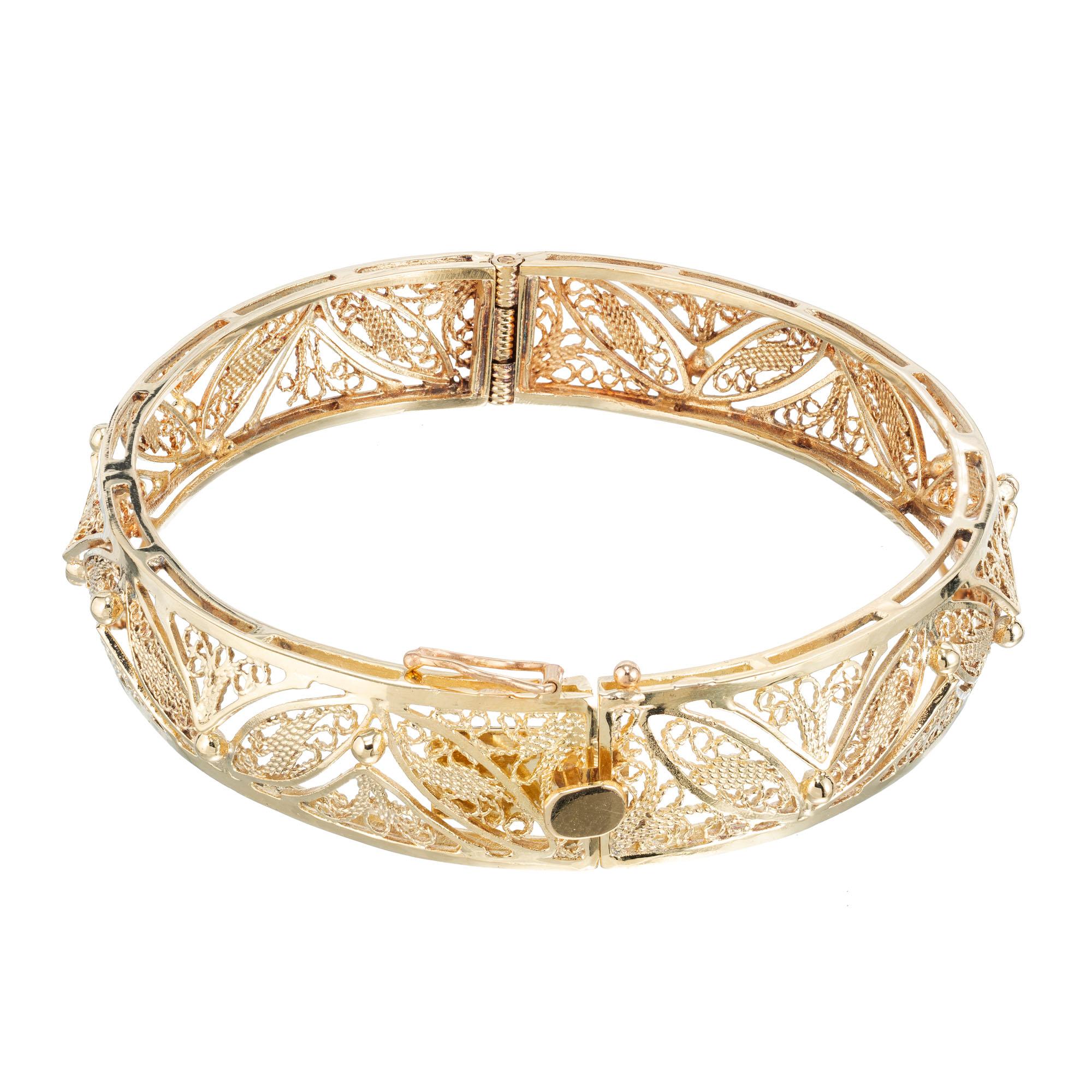 14 Karat Yellow Gold Filigree Bangle Bracelet For Sale at 1stDibs ...