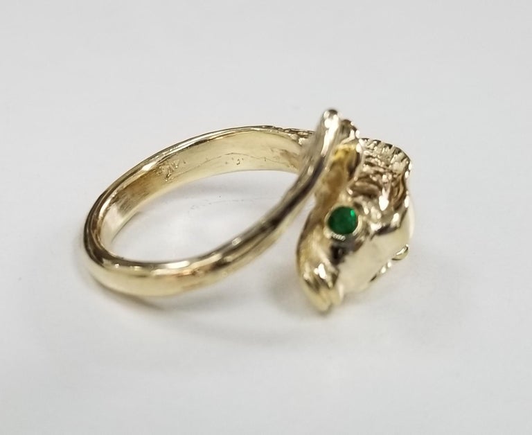 14 Karat Yellow Gold "Fish" Ring with Emerald Eyes For Sale at 1stDibs