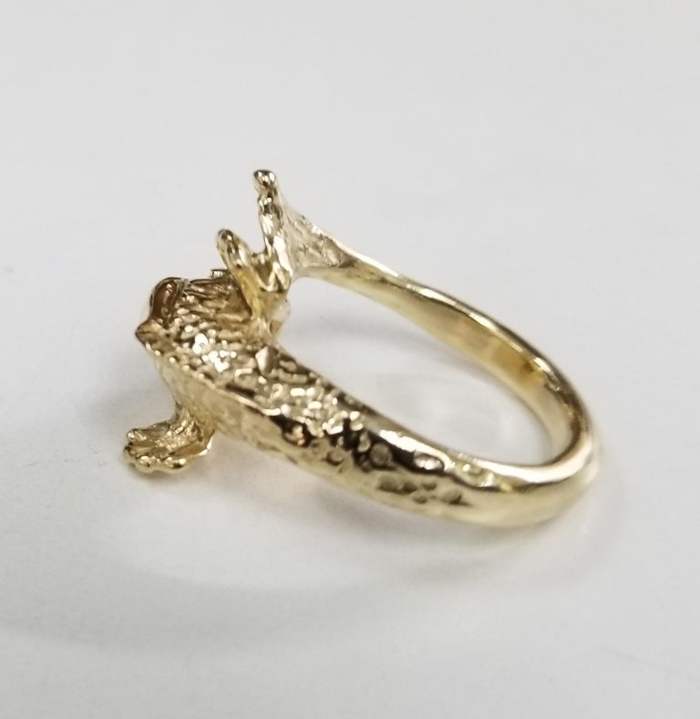 14 Karat Yellow Gold "Fish" Ring with Emerald Eyes For Sale at 1stDibs