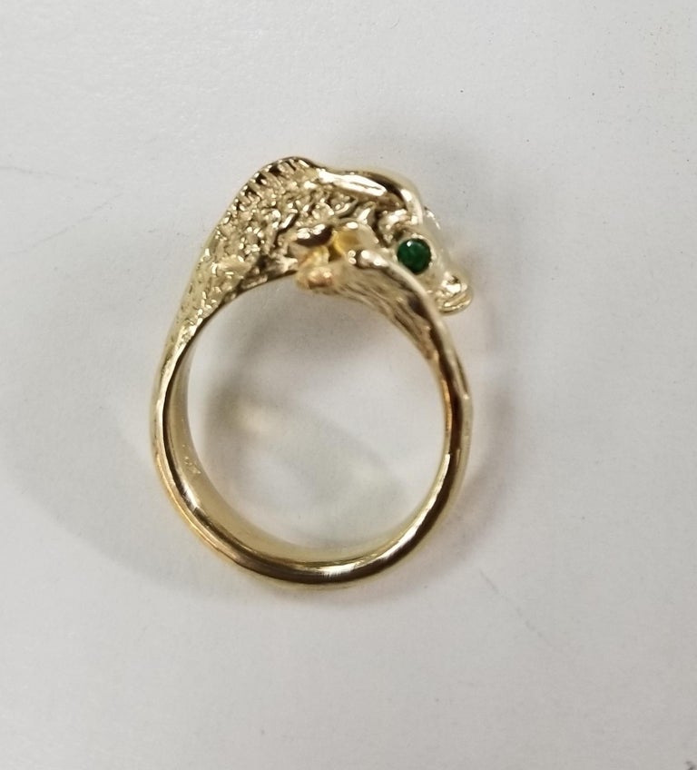 14 Karat Yellow Gold "Fish" Ring with Emerald Eyes For Sale at 1stDibs