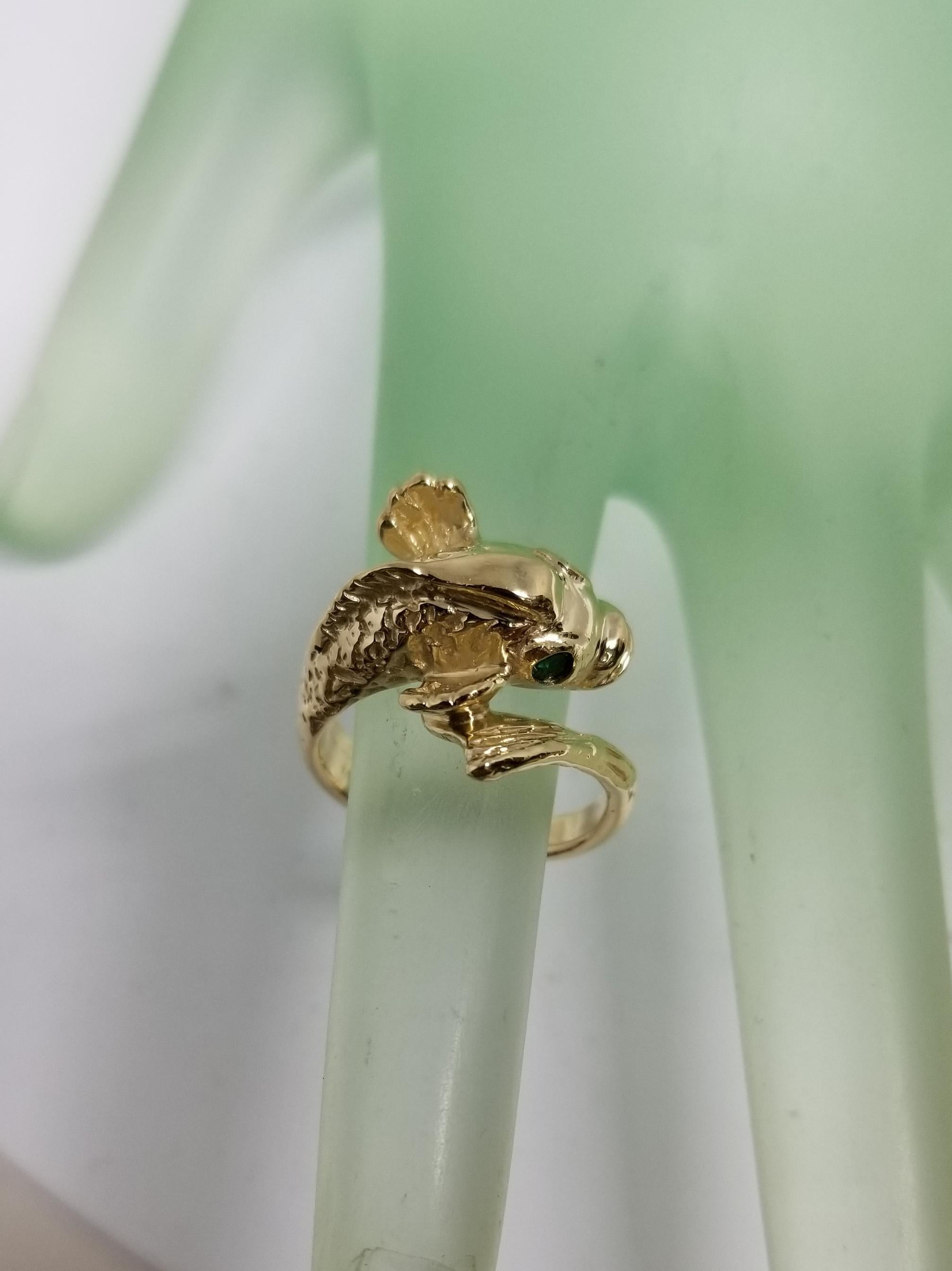 14 Karat Yellow Gold "Fish" Ring with Emerald Eyes at 1stDibs | gold ...