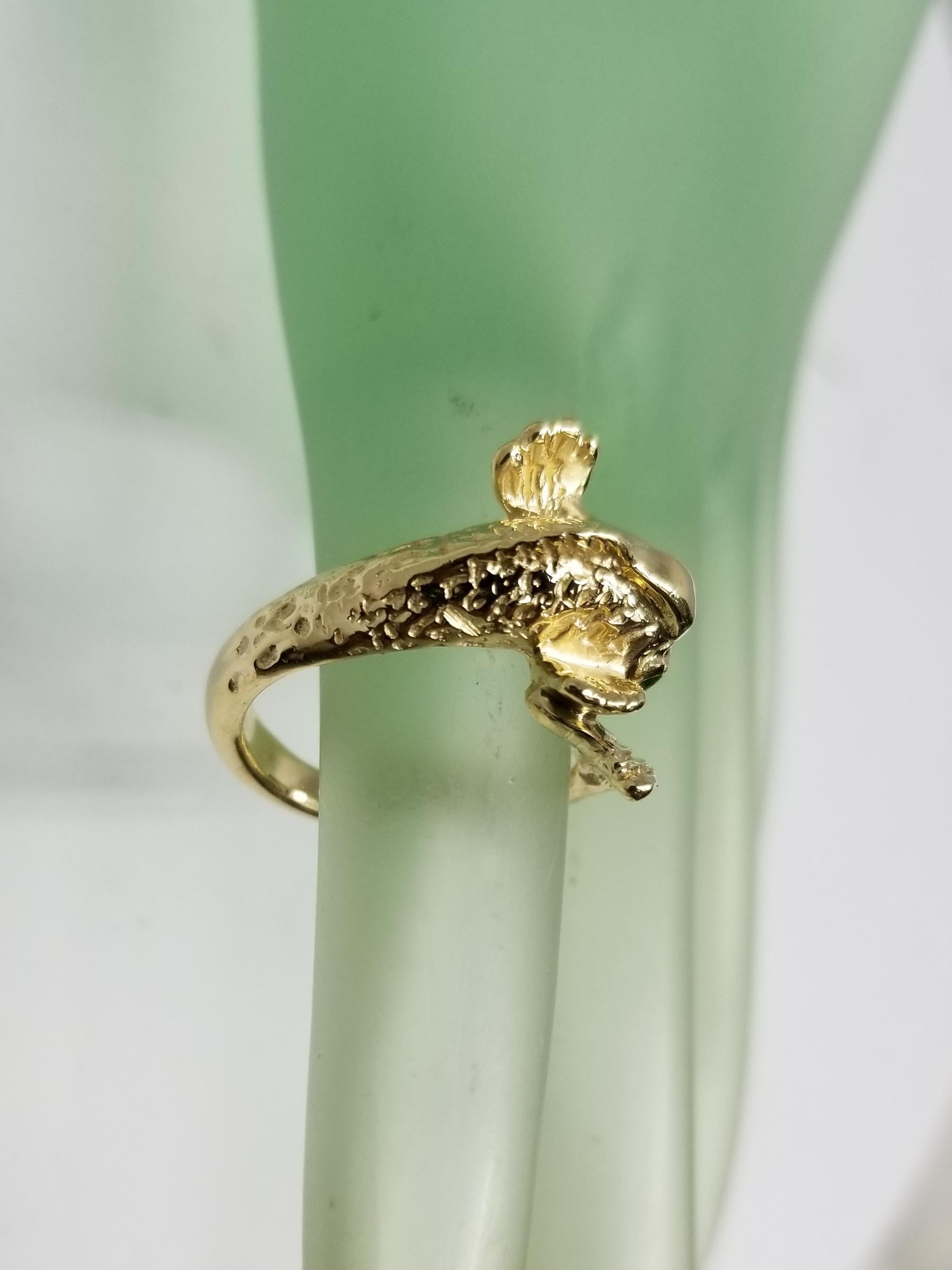 14 Karat Yellow Gold "Fish" Ring with Emerald Eyes at 1stDibs | gold ...