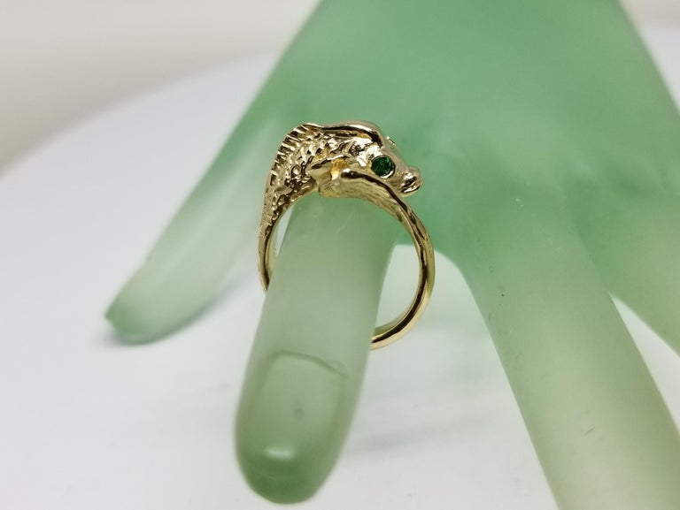 14 Karat Yellow Gold "Fish" Ring with Emerald Eyes For Sale at 1stDibs