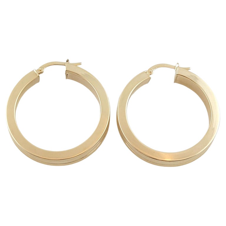14k Yellow Gold Flat Round Hoops For Sale at 1stDibs