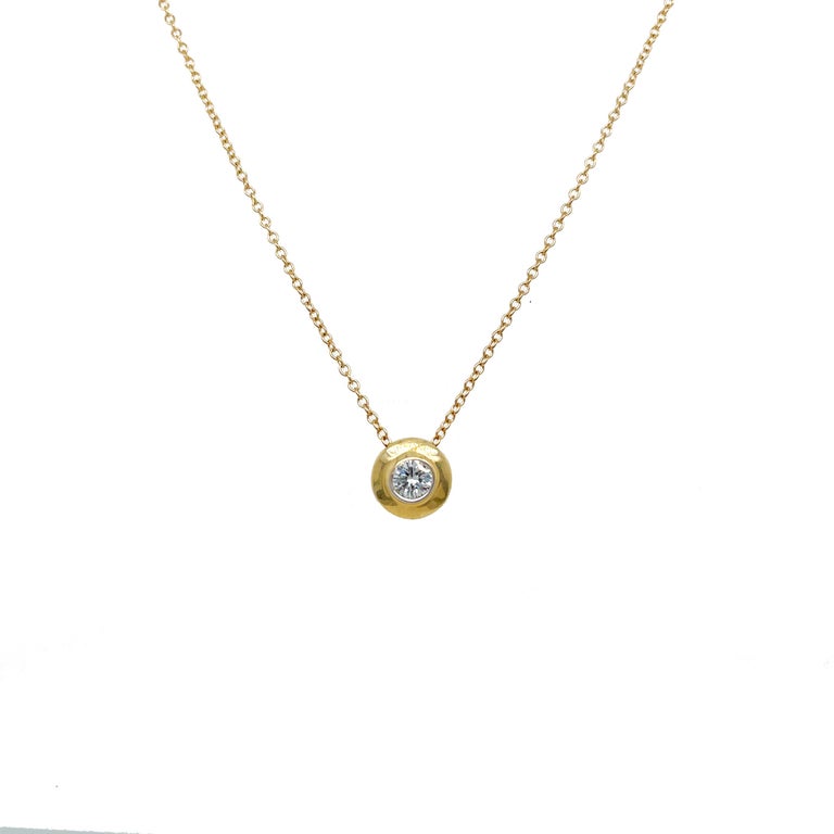 14K Yellow Gold Floating Diamond Bezel Pendant Necklace For Sale at 1stDibs