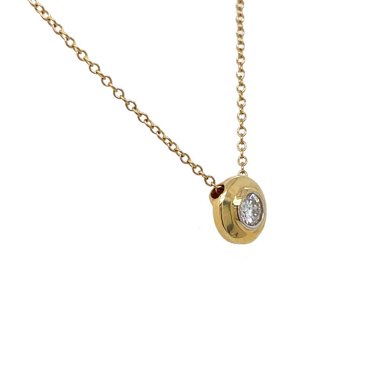 14K Yellow Gold Floating Diamond Bezel Pendant Necklace For Sale at 1stDibs
