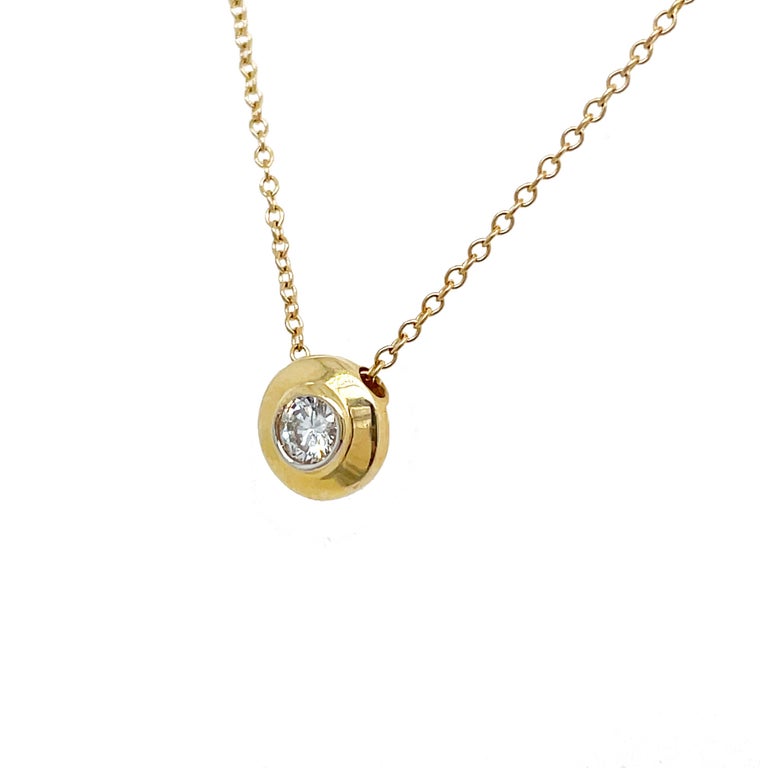 14K Yellow Gold Floating Diamond Bezel Pendant Necklace For Sale at 1stDibs