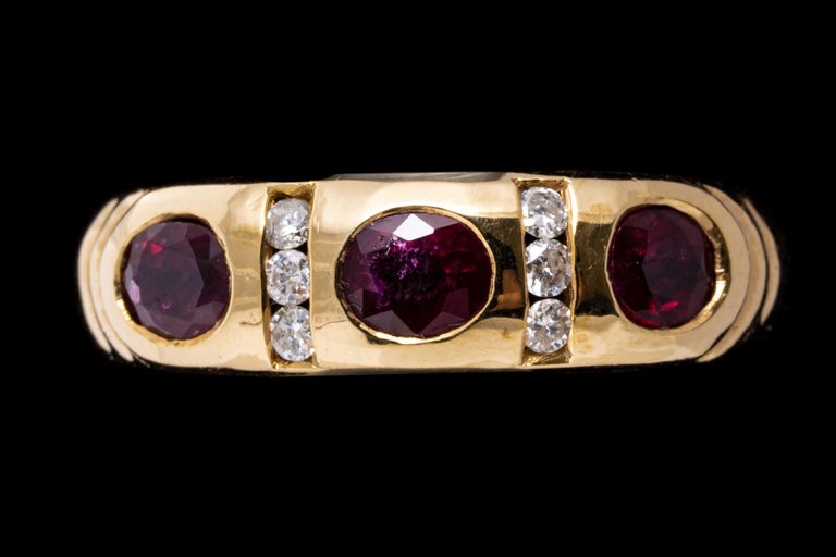 14k Yellow Gold Flush Set Ruby and Channel Diamond Band Ring For Sale ...