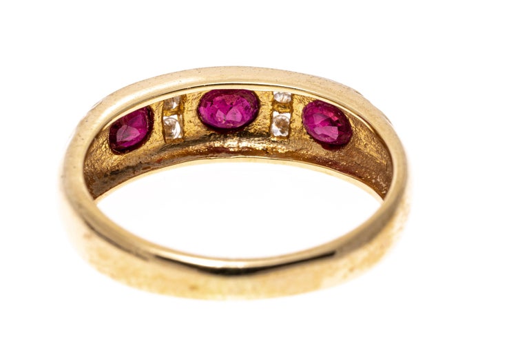 14k Yellow Gold Flush Set Ruby and Channel Diamond Band Ring For Sale ...