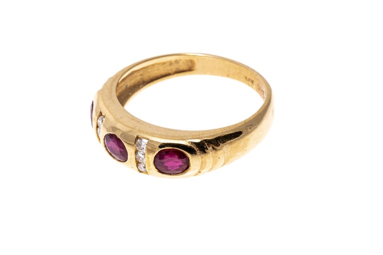 14k Yellow Gold Flush Set Ruby and Channel Diamond Band Ring For Sale ...