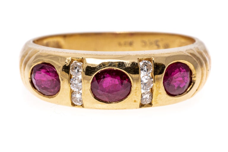14k Yellow Gold Flush Set Ruby and Channel Diamond Band Ring For Sale ...
