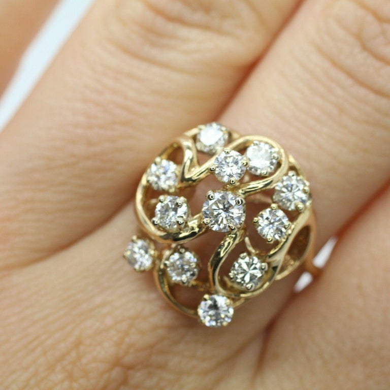 14 Karat Yellow Gold Freeform Diamond Ring 1.20 Carat For Sale at ...