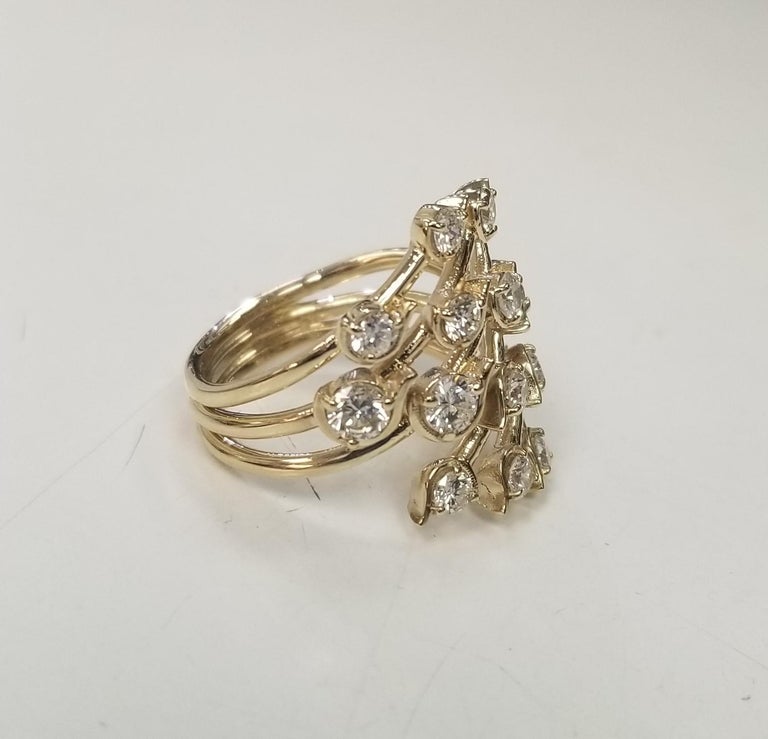 14k Yellow Gold Free-Form Diamond Ring Weighing 1.75cts For Sale at 1stDibs