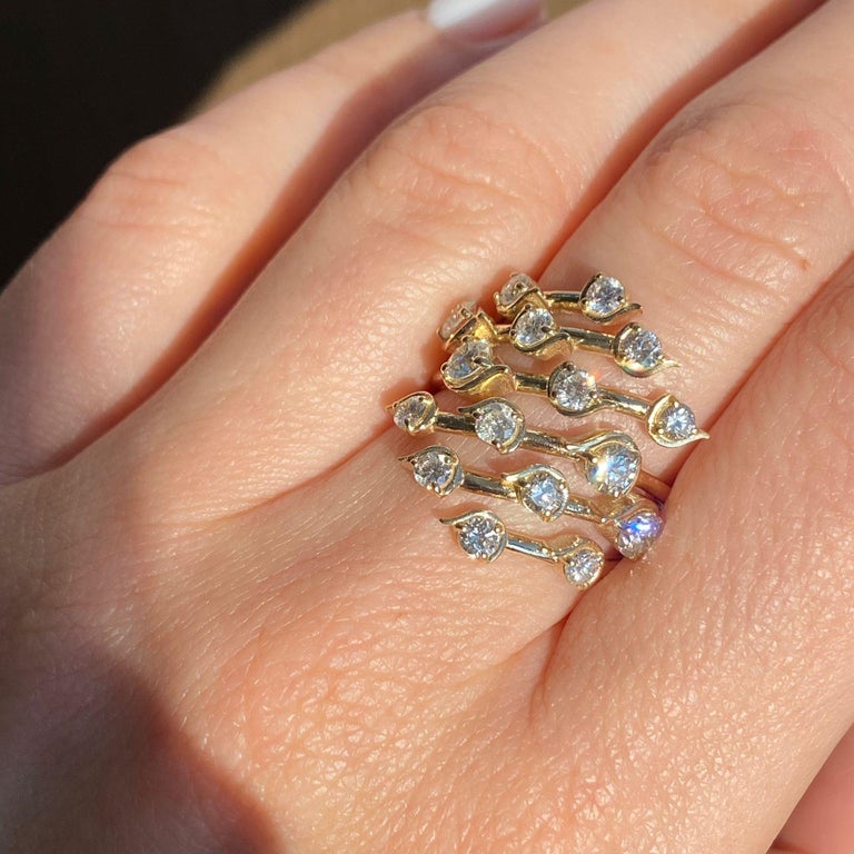 14k Yellow Gold Free-Form Diamond Ring Weighing 1.75cts For Sale at 1stDibs