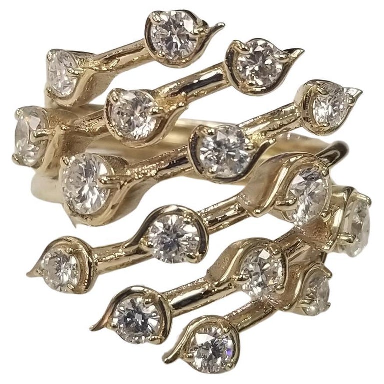 14k Yellow Gold Free-Form Diamond Ring Weighing 1.75cts For Sale at 1stDibs