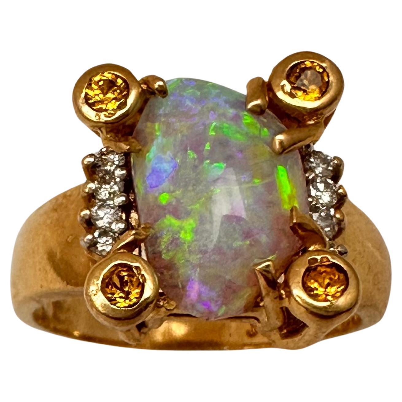 14K Yellow Gold Large 7 carat Australian Opal Ring For Sale at 1stDibs