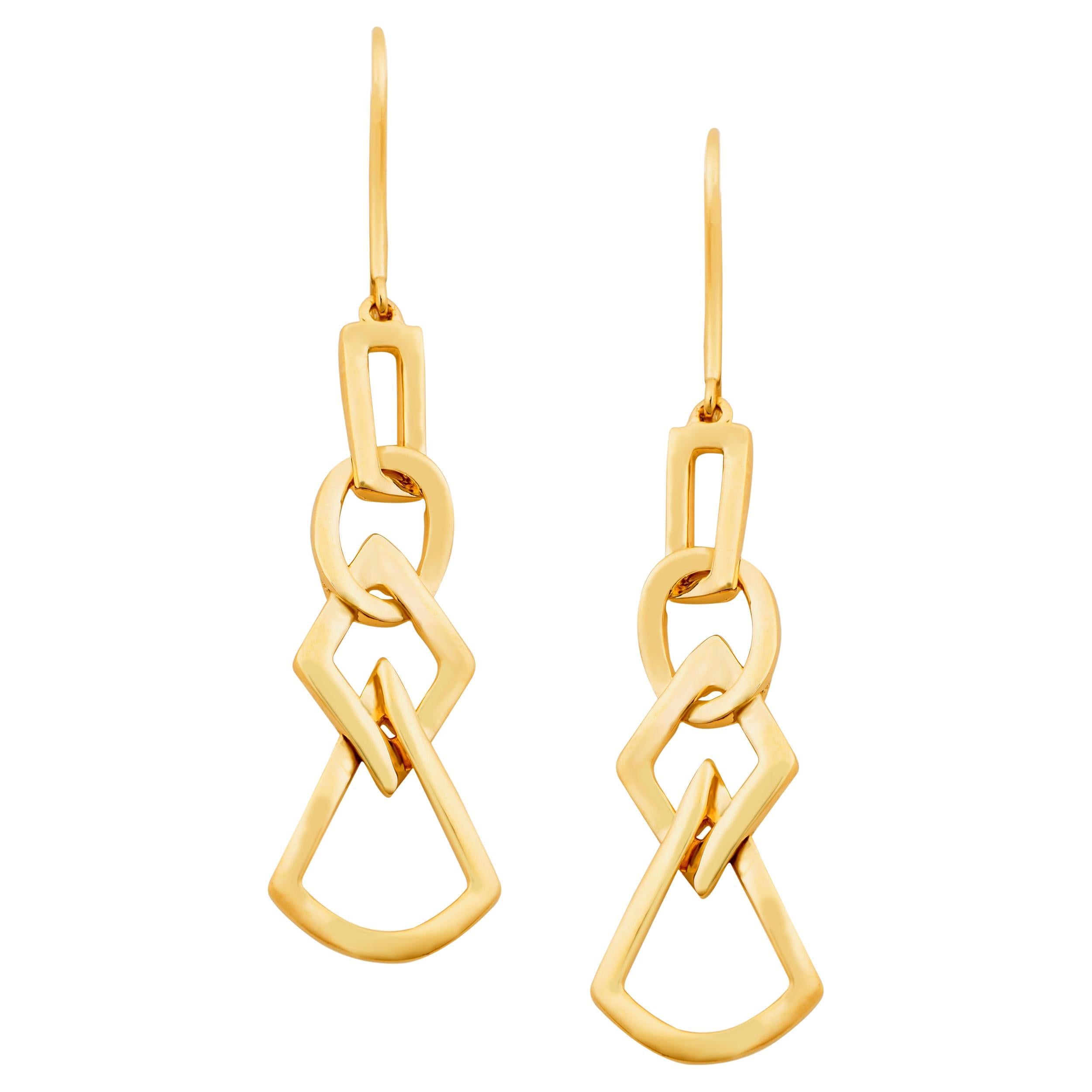 14K Yellow Gold Triangle Diamond Drop Earrings For Sale at 1stDibs