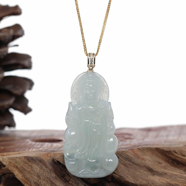 14k Yellow Gold "Goddess of Compassion" Genuine Ice Burmese Jadeite ...