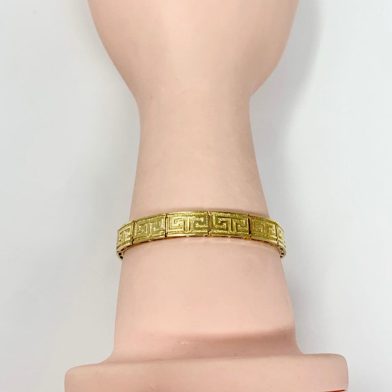 14 Karat Yellow Gold Greek Key Link Chain Bracelet For Sale at 1stDibs ...