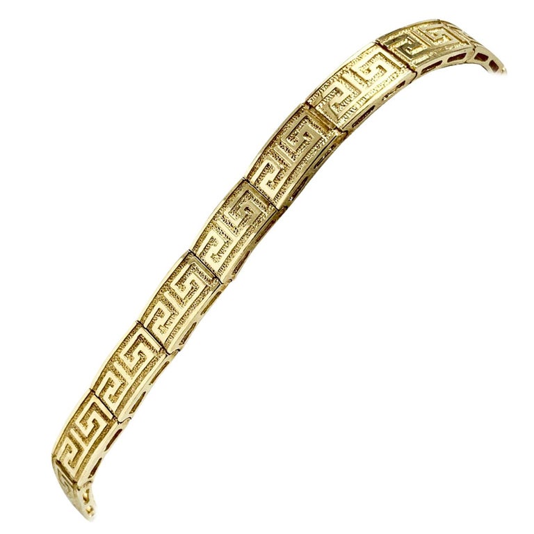 14 Karat Yellow Gold Greek Key Link Chain Bracelet For Sale at 1stDibs ...