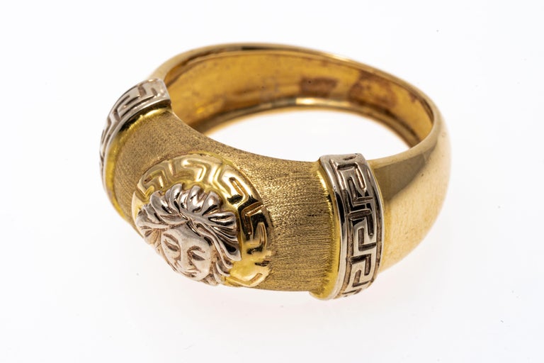 14k Yellow Gold Greek Key Pattern Medusa Ring For Sale at 1stDibs