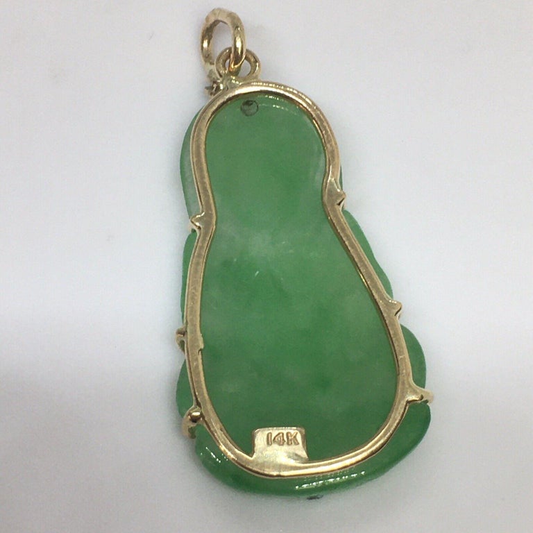 14k Yellow Gold Green Jadeite Jade Charm Pendant Hallmarked Diamond ...