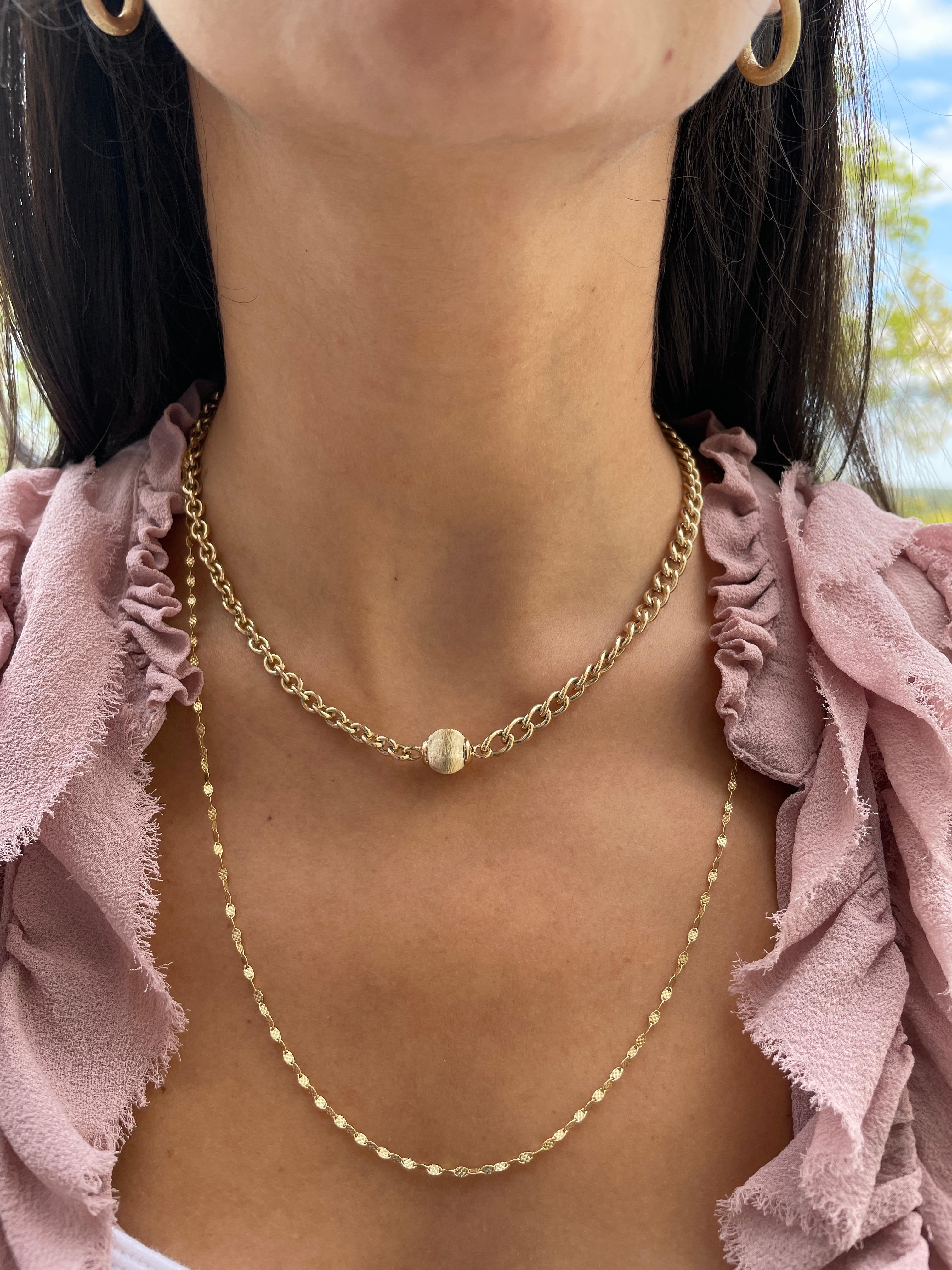 14k Yellow Gold Half and Half Curb Link Golden Ball Necklace For Sale ...