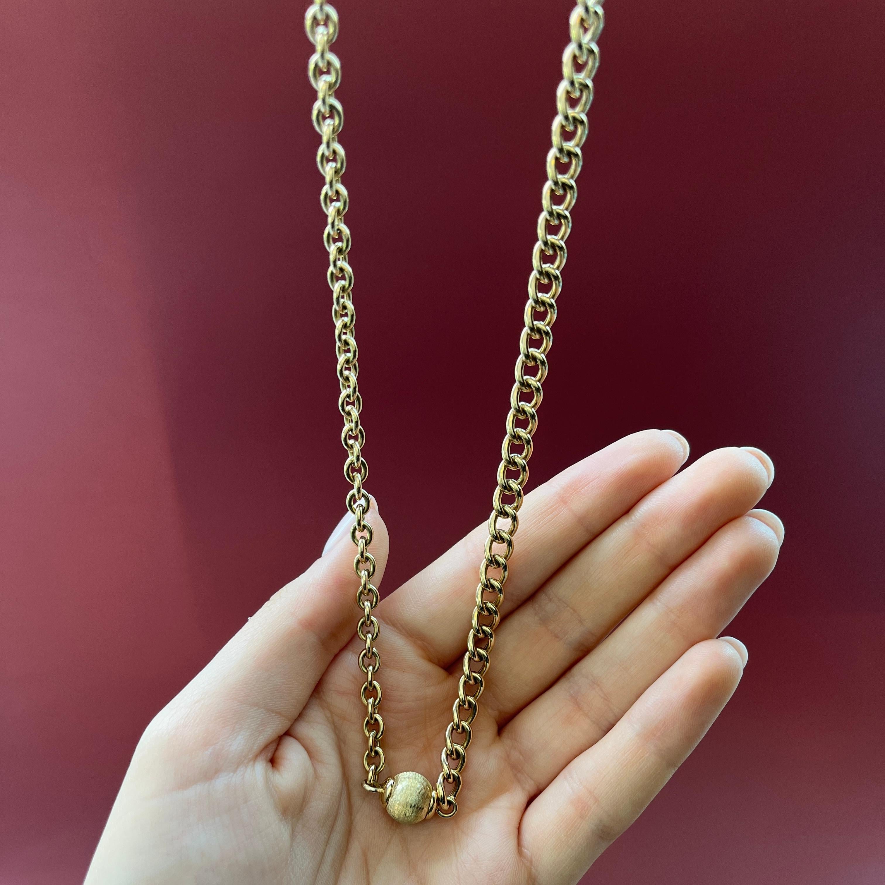 14k Yellow Gold Half and Half Curb Link Golden Ball Necklace For Sale ...