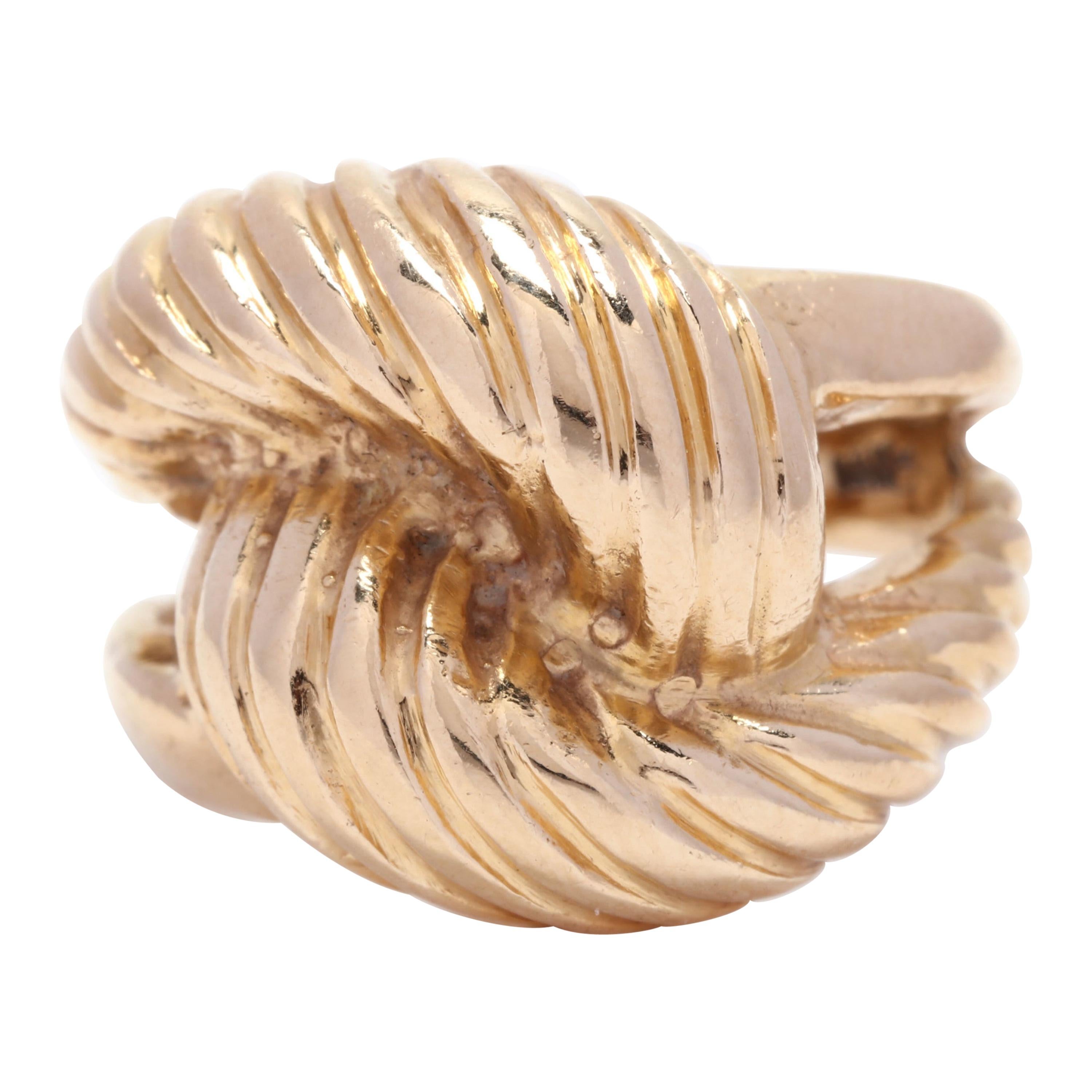 14K Yellow Gold Heavy Ridged Knot Ring at 1stDibs