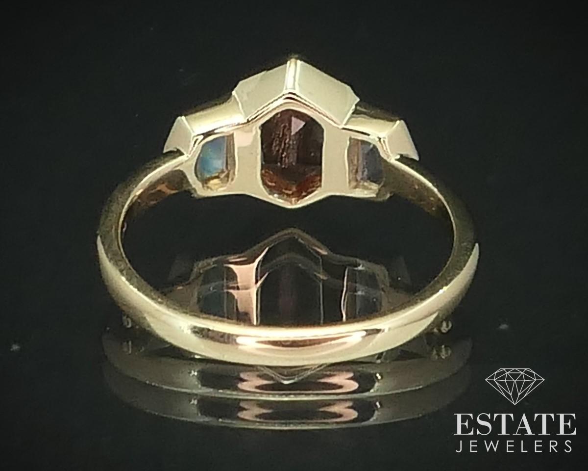 14k Yellow Gold Hexagon Natural Sunstone and Moonstone Ladies Ring 2.8g ...
