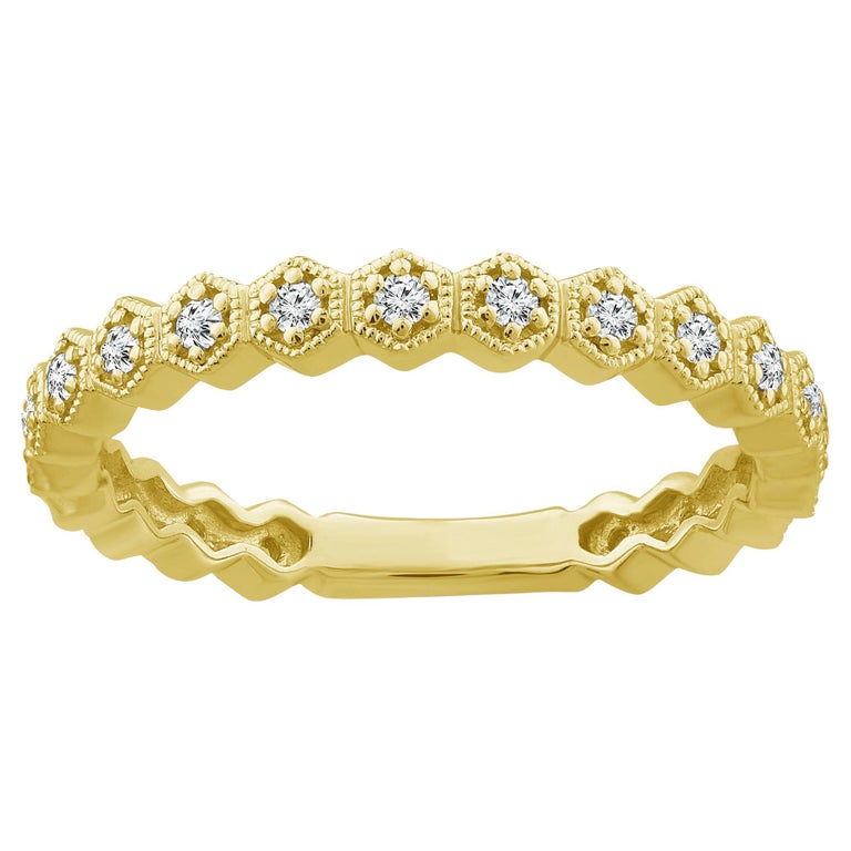 14K Yellow Gold Honeycomb Diamond Stackable Ring For Sale at 1stDibs