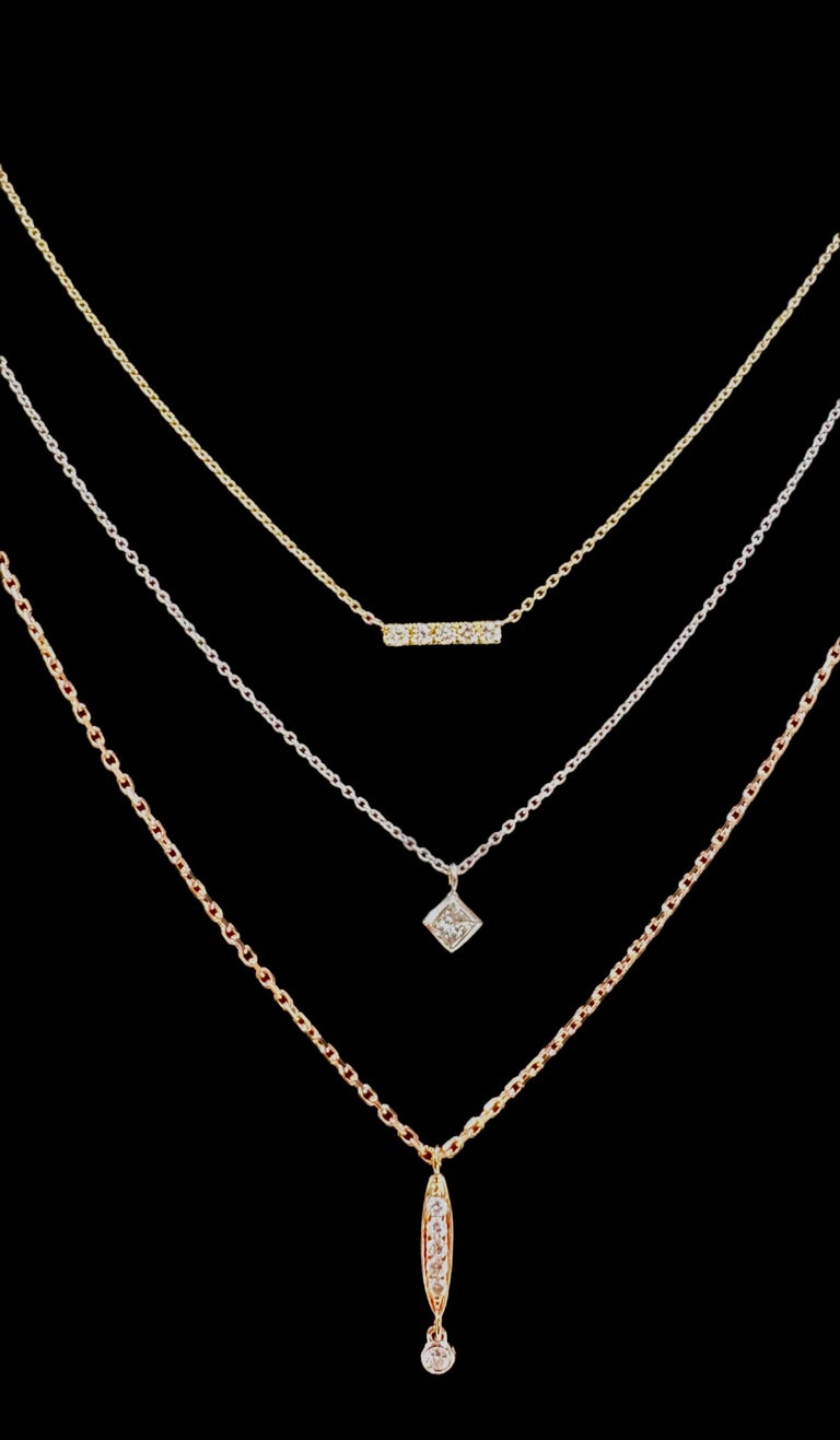 14K Yellow Gold Horizontal Bar Diamond Necklace For Sale at 1stDibs